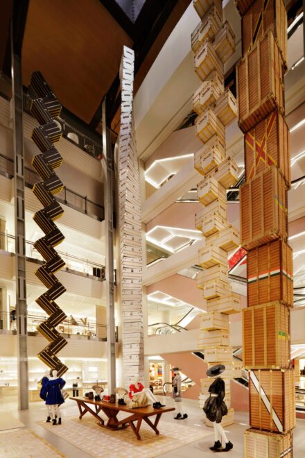 Louis Vuitton flagship construction disguised as stack of luggage ...